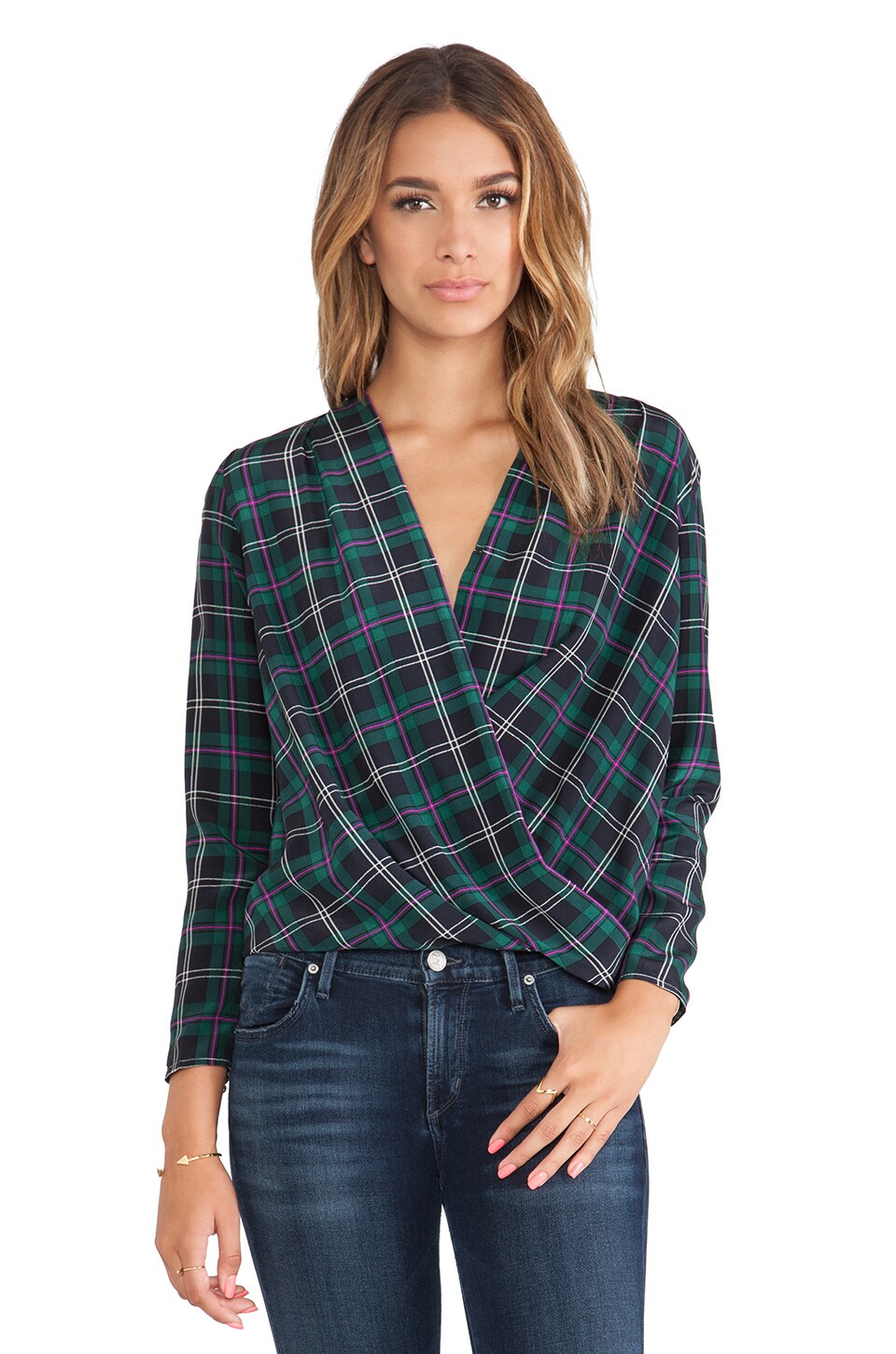 Amanda Uprichard Crossover Blouse in Scotch Plaid | REVOLVE