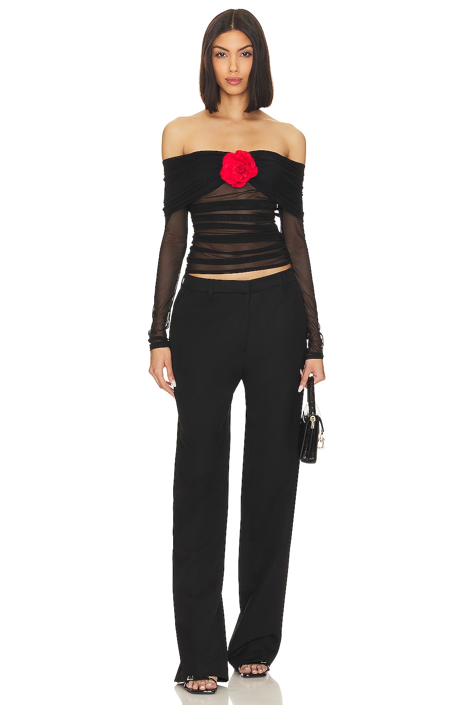 Amanda Uprichard X Revolve Nellia Blouse in Black With Red Rose | REVOLVE
