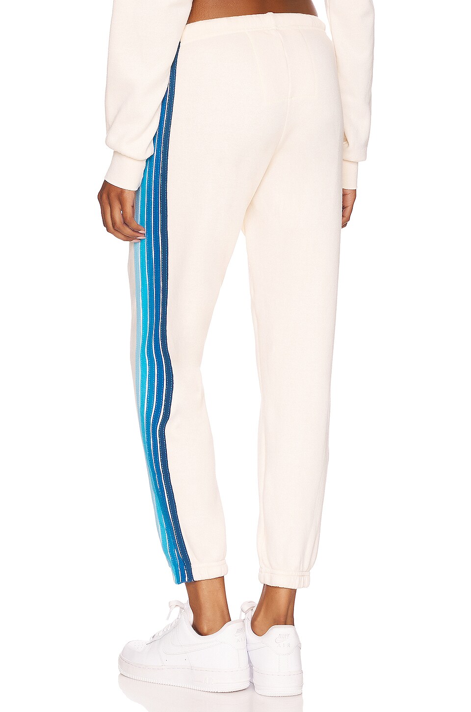 Aviator Nation 5 Stripe Sweatpant in Vintage White & Blue Stripes | REVOLVE