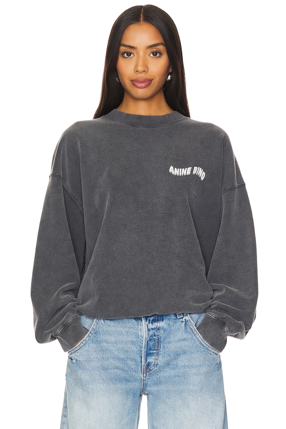 ANINE BING Jaci Daydreams Sweatshirt in Washed Black | REVOLVE