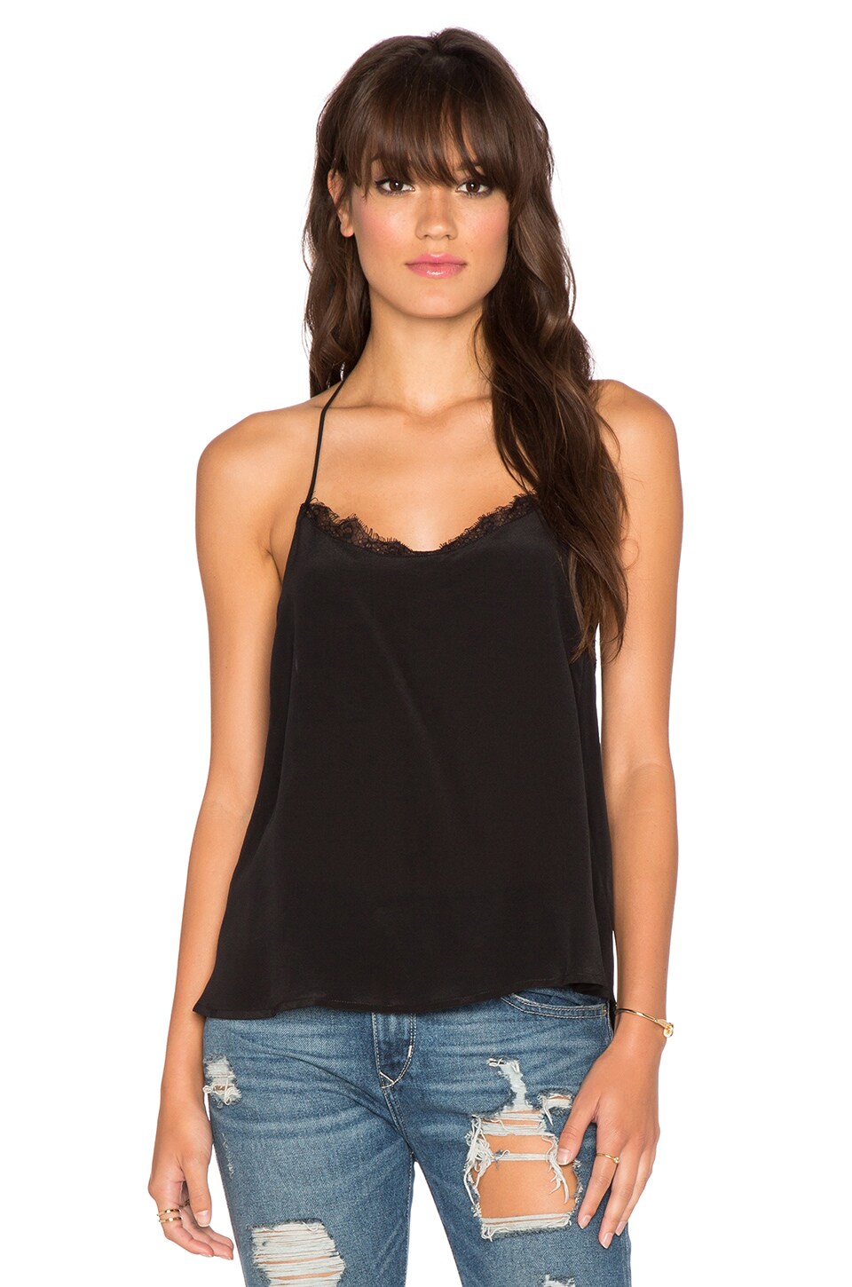 ANINE BING Silk Camisole with Lace Details in Black | REVOLVE
