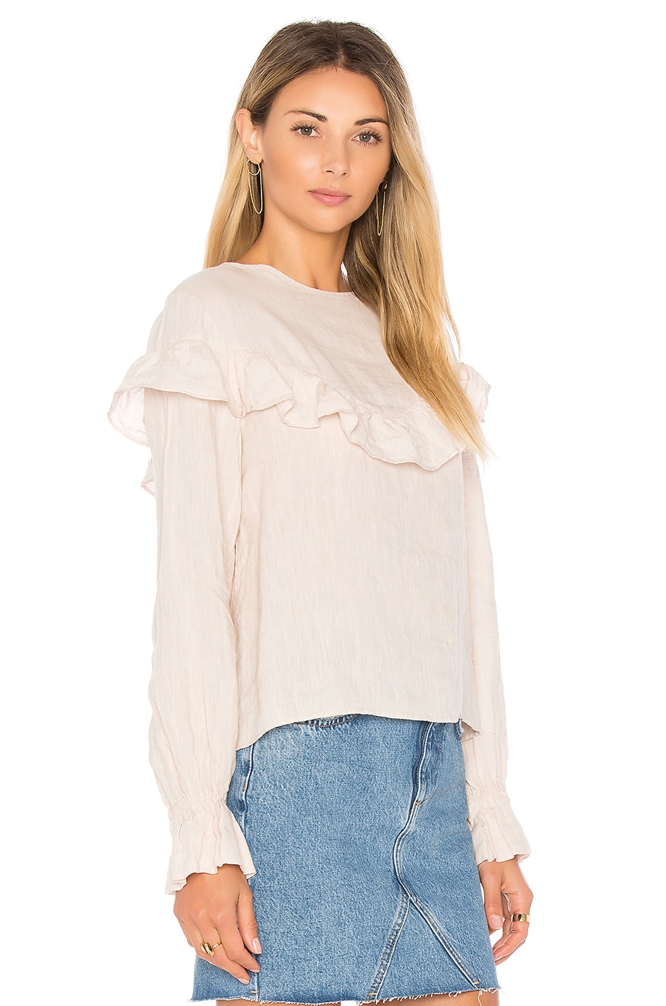 ANINE BING Linen Ruffle Top in Blush | REVOLVE