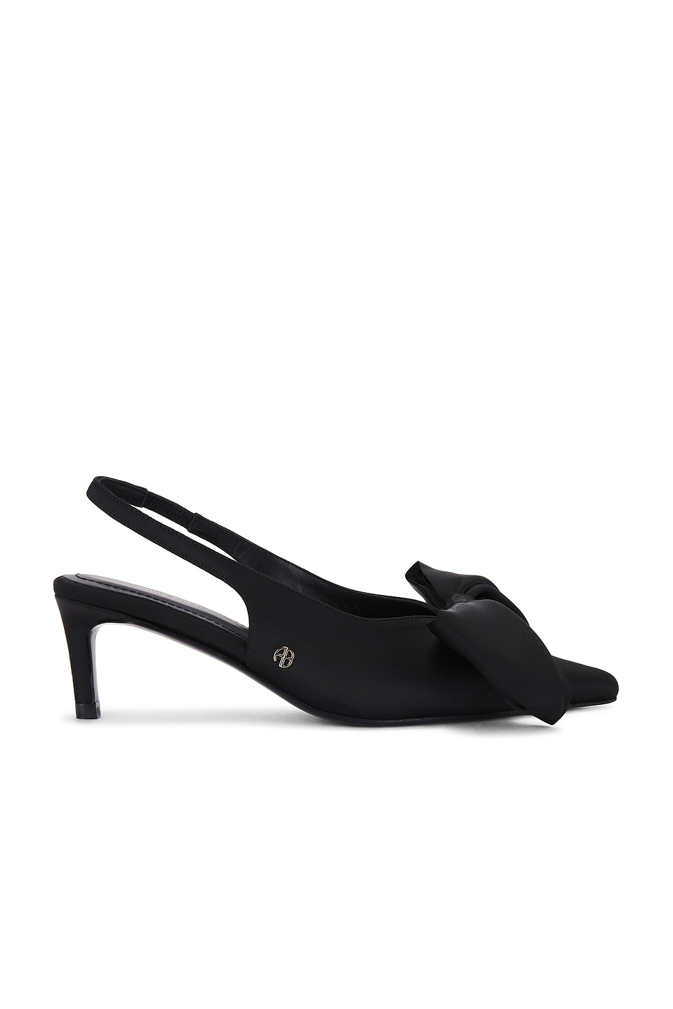 ANINE BING Nina Heels With Bow in Black Satin | REVOLVE