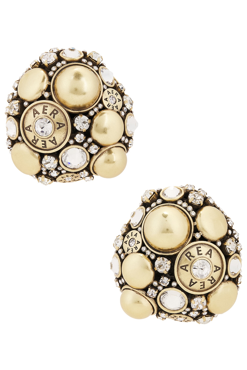 AREA Crystal Button Earrings in Antique Gold | REVOLVE