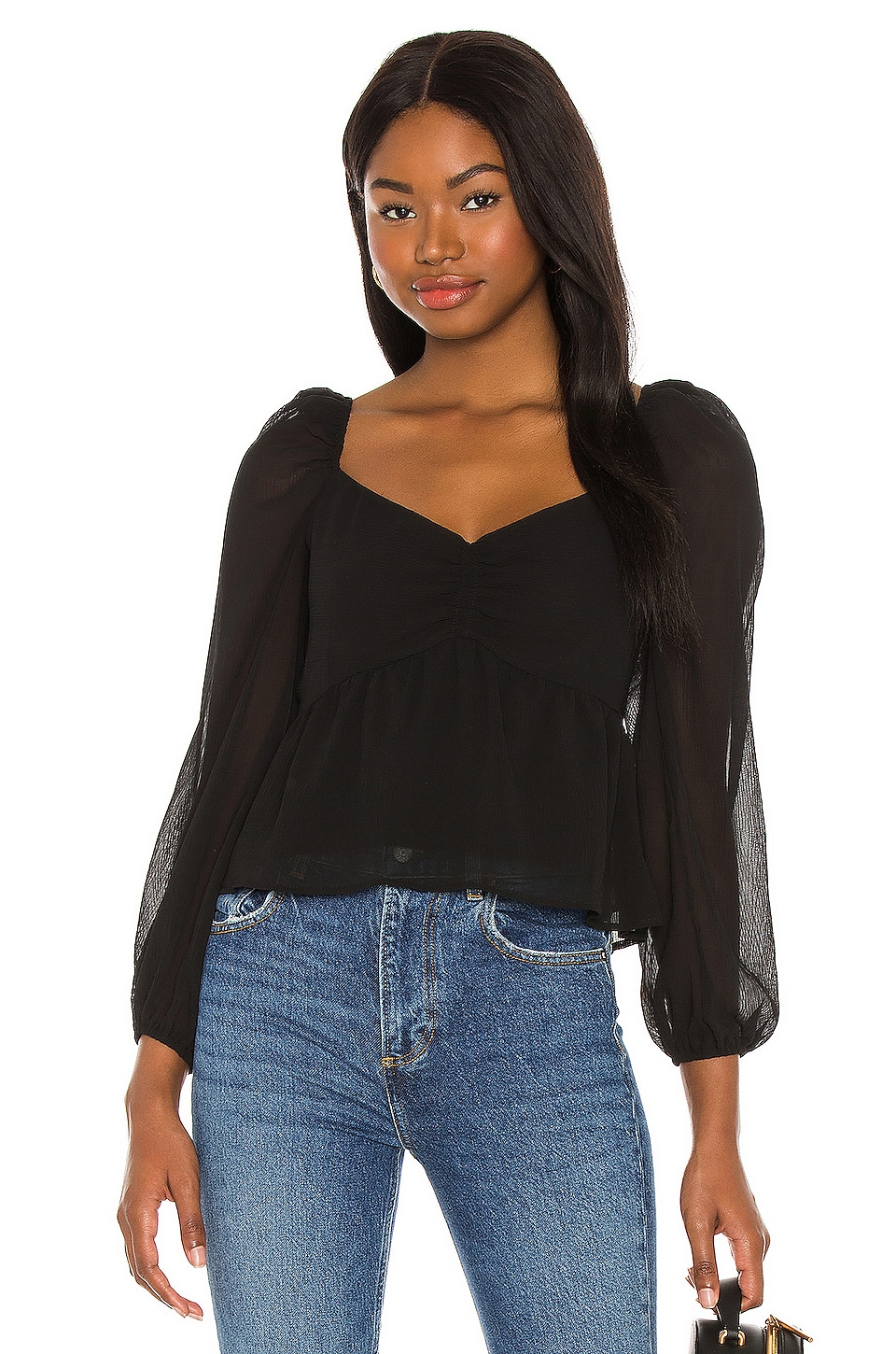 ASTR the Label Long Sleeve Sweetheart Top in Black | REVOLVE