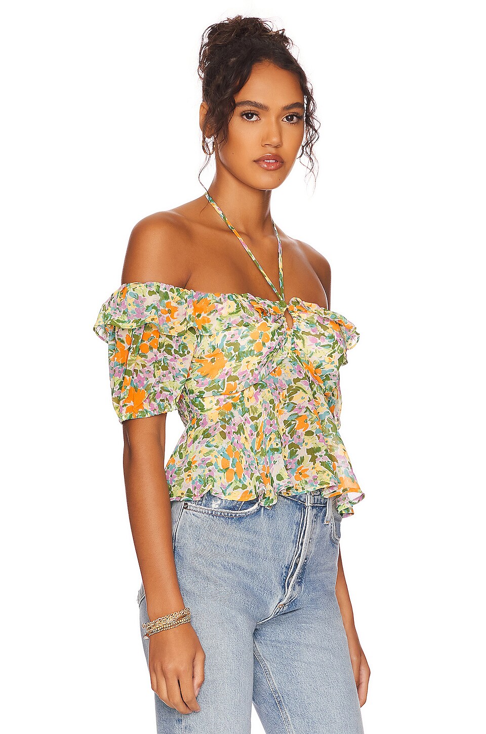 ASTR the Label Clover Top in Green & Orange Multi Floral | REVOLVE