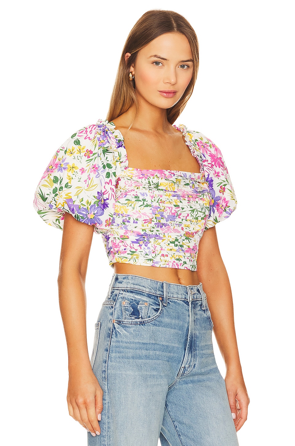 ASTR the Label Lin Top in Pink & Yellow Multi Floral | REVOLVE