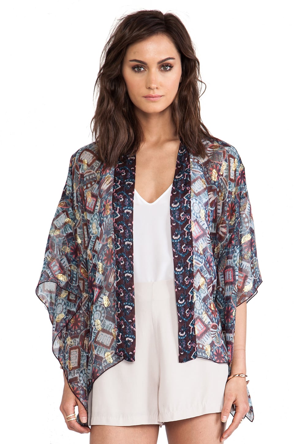 Anna Sui Warp Print Kimono in Aubergine Multi | REVOLVE