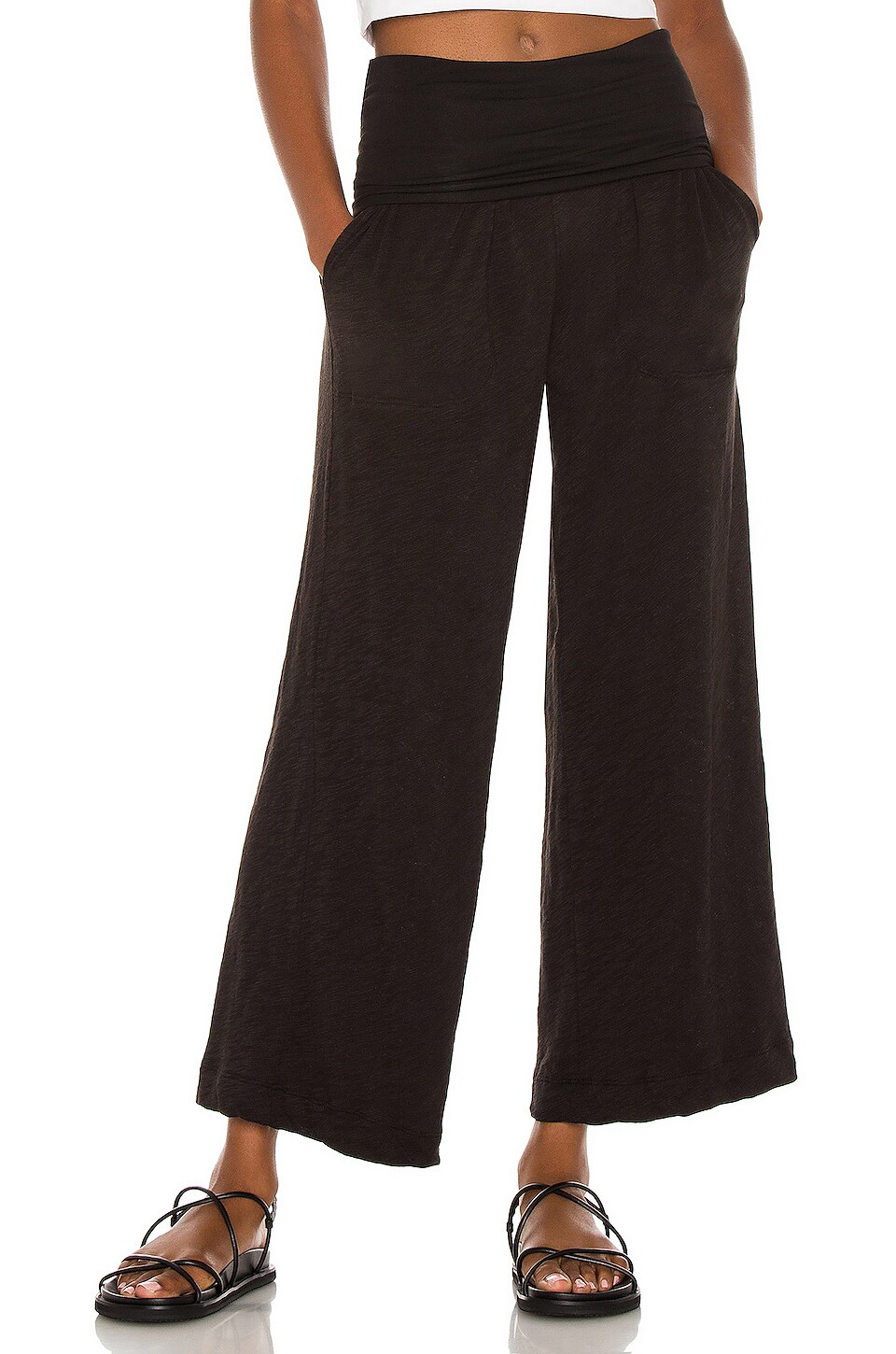 ATM Anthony Thomas Melillo Wide Leg Fold Over Pant in Black | REVOLVE