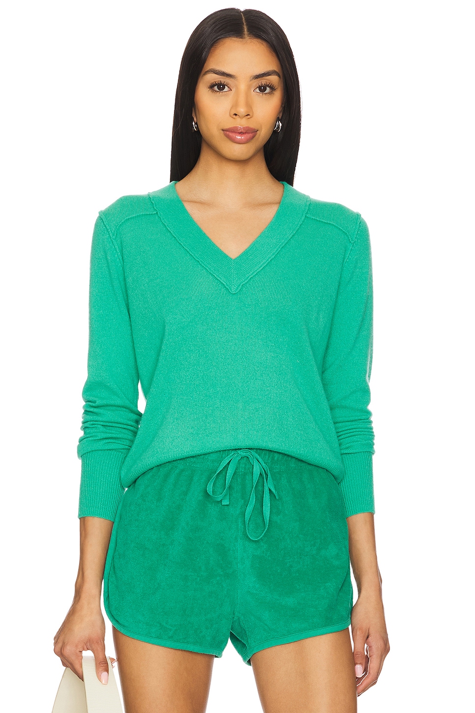 Autumn Cashmere Cropped V With Reversed Seam in Peapod | REVOLVE
