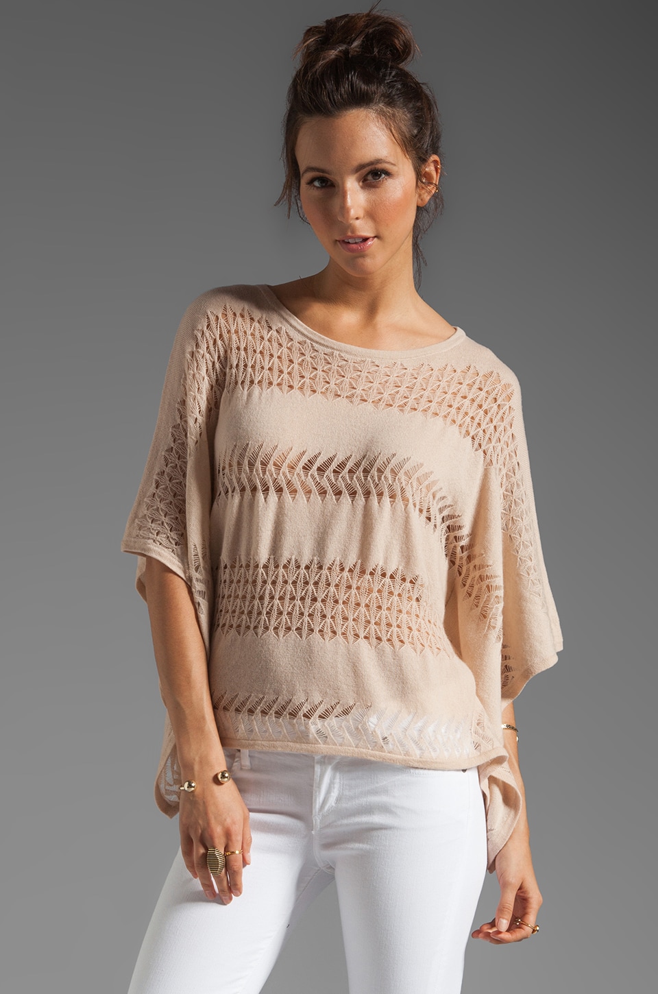 Autumn Cashmere Pointelle Stitched Poncho in Biscotti | REVOLVE