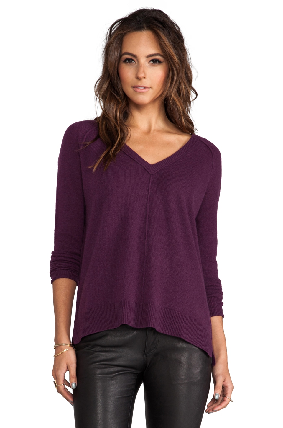 Autumn Cashmere Relaxed V-Neck Pullover in Port | REVOLVE