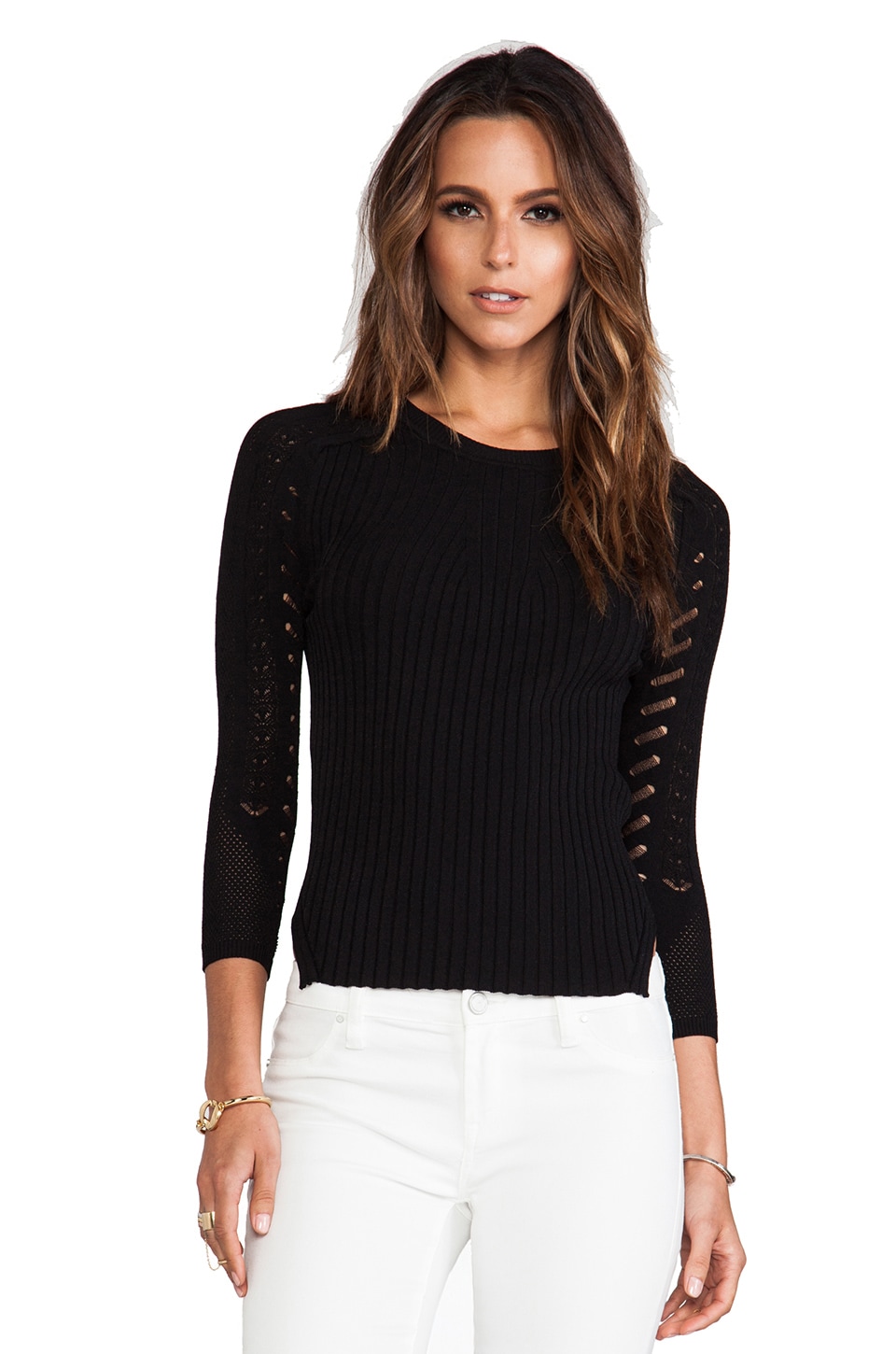 Autumn Cashmere Curved Hem Sweater in Black | REVOLVE