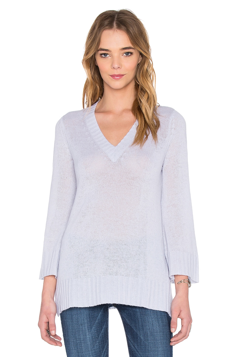 Autumn Cashmere Bell Sleeve V Neck Sweater in Vapor | REVOLVE