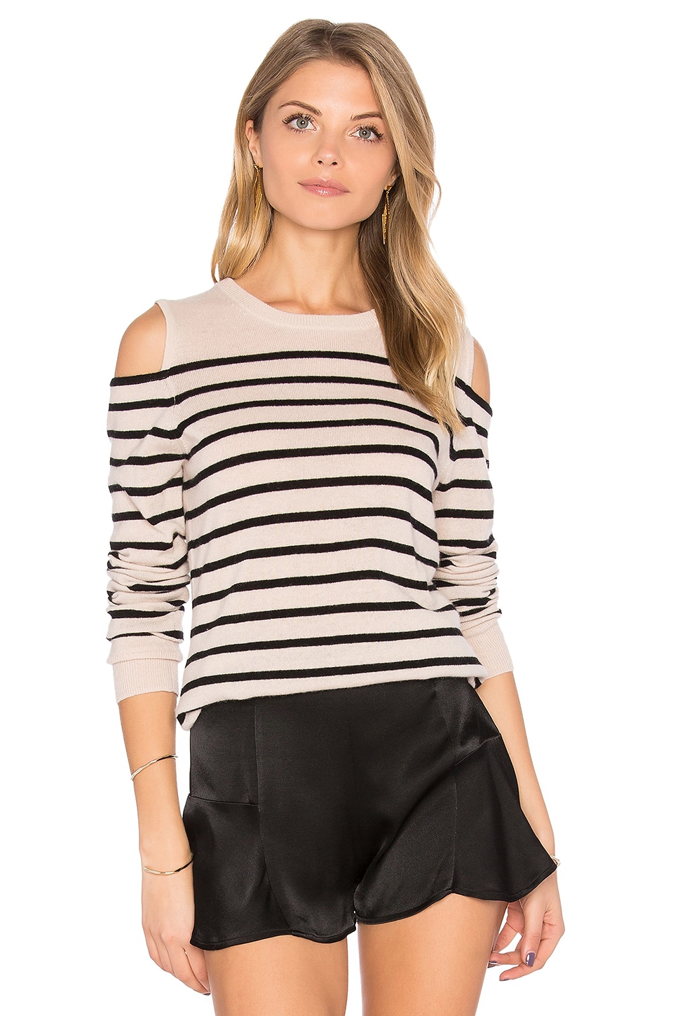 Autumn Cashmere Cold Shoulder Stripe Sweater in Trench & Black | REVOLVE