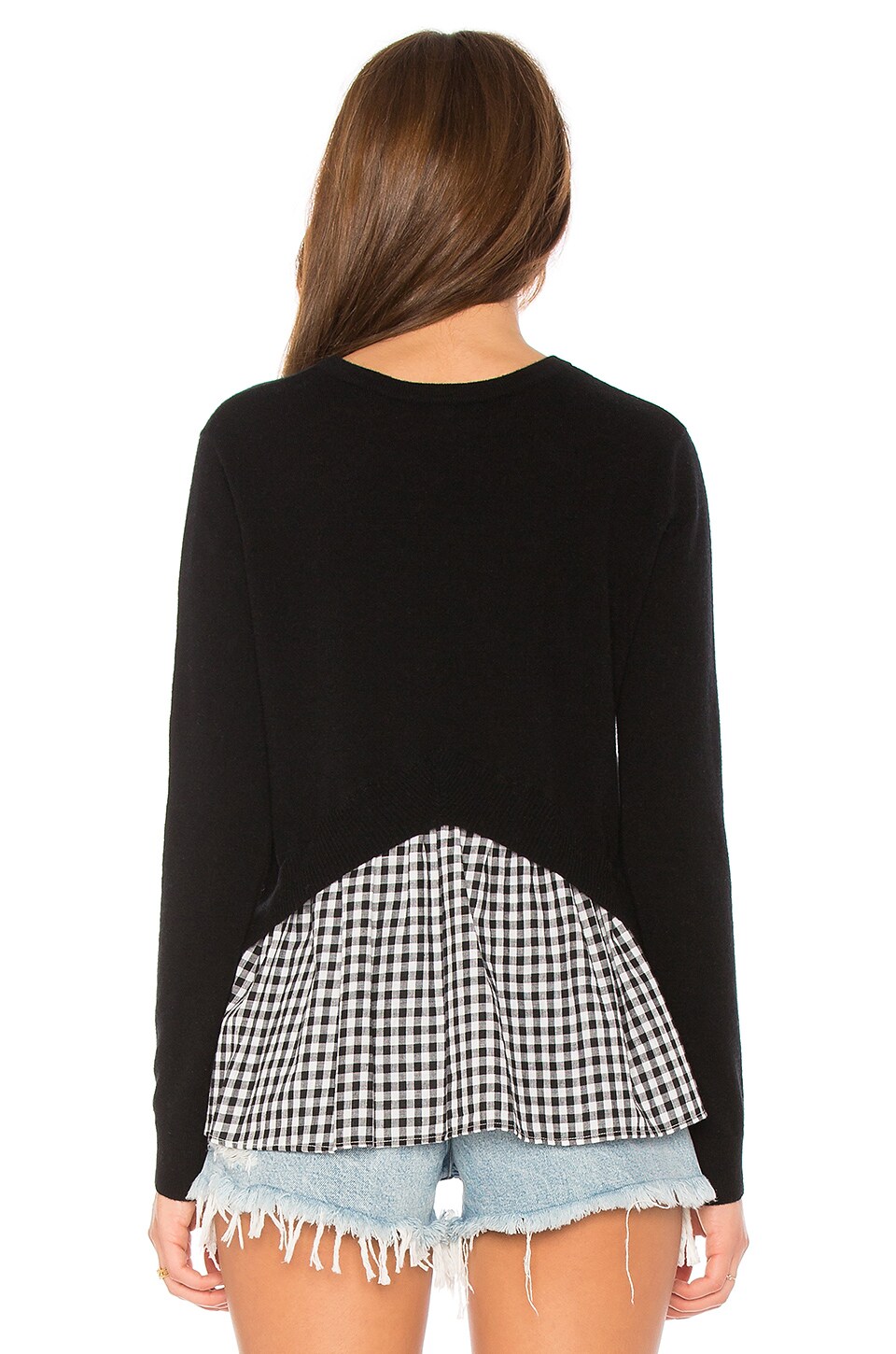 Autumn Cashmere Gingham Ruffle Back Sweater in Black | REVOLVE