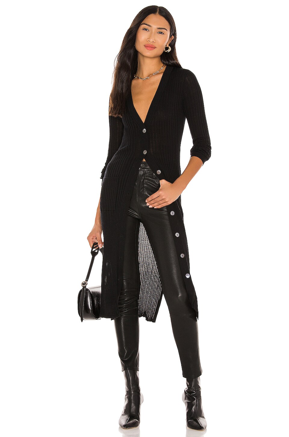 Autumn Cashmere Rib Maxi Cardigan in Black | REVOLVE