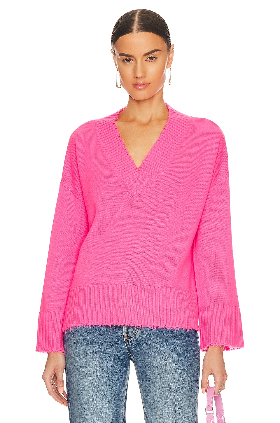 Autumn Cashmere Frayed Edge Oversized Sweater in Ultra Pink | REVOLVE