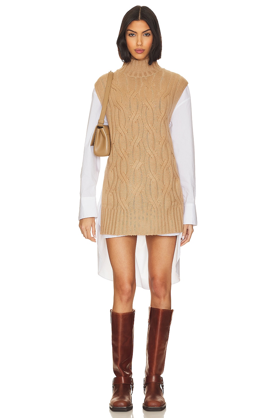 Autumn Cashmere Chunky Cable Sleeveless Tunic in Camel | REVOLVE