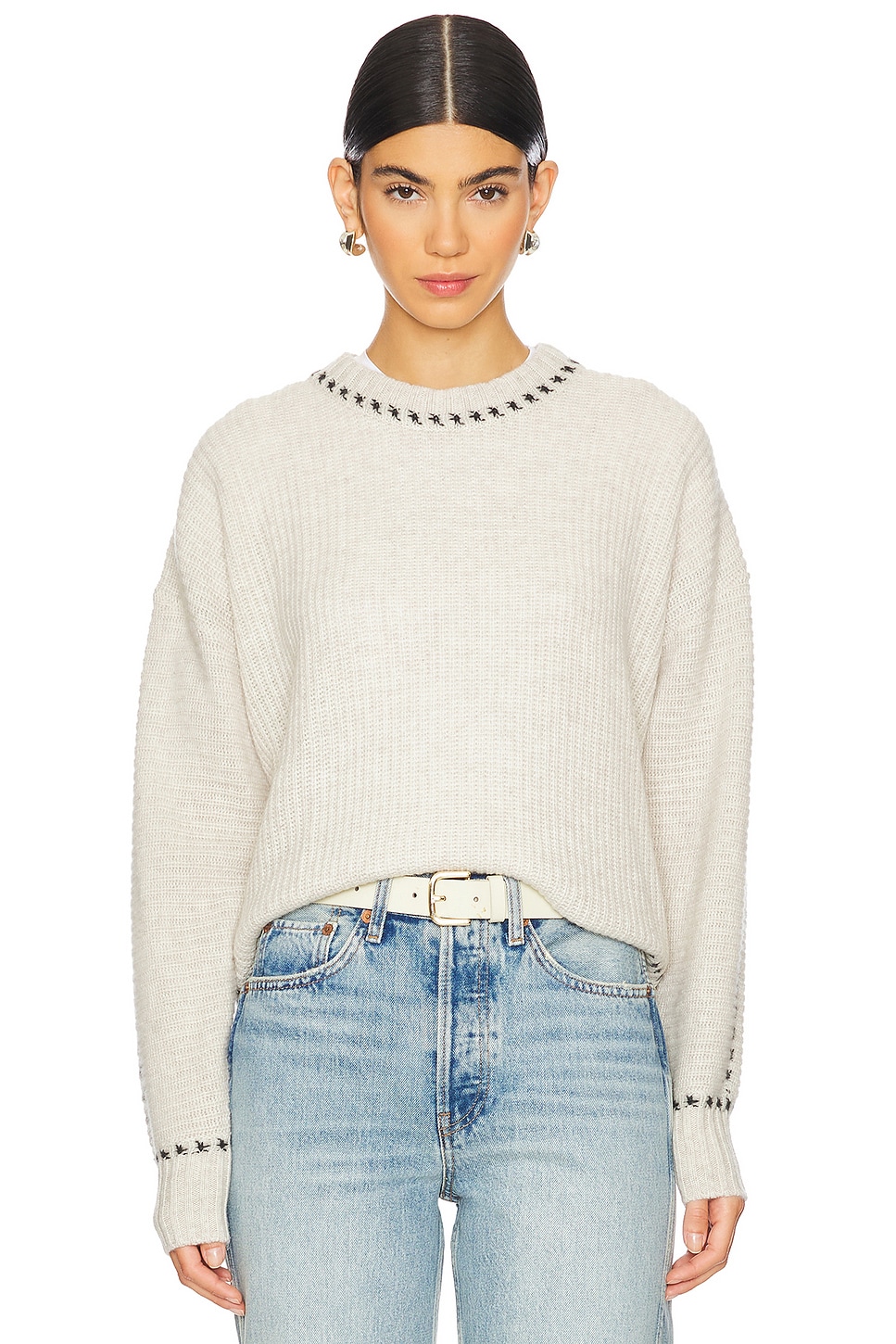 Autumn Cashmere Shaker Crew With Contrast Stitch Detail in Mojave ...