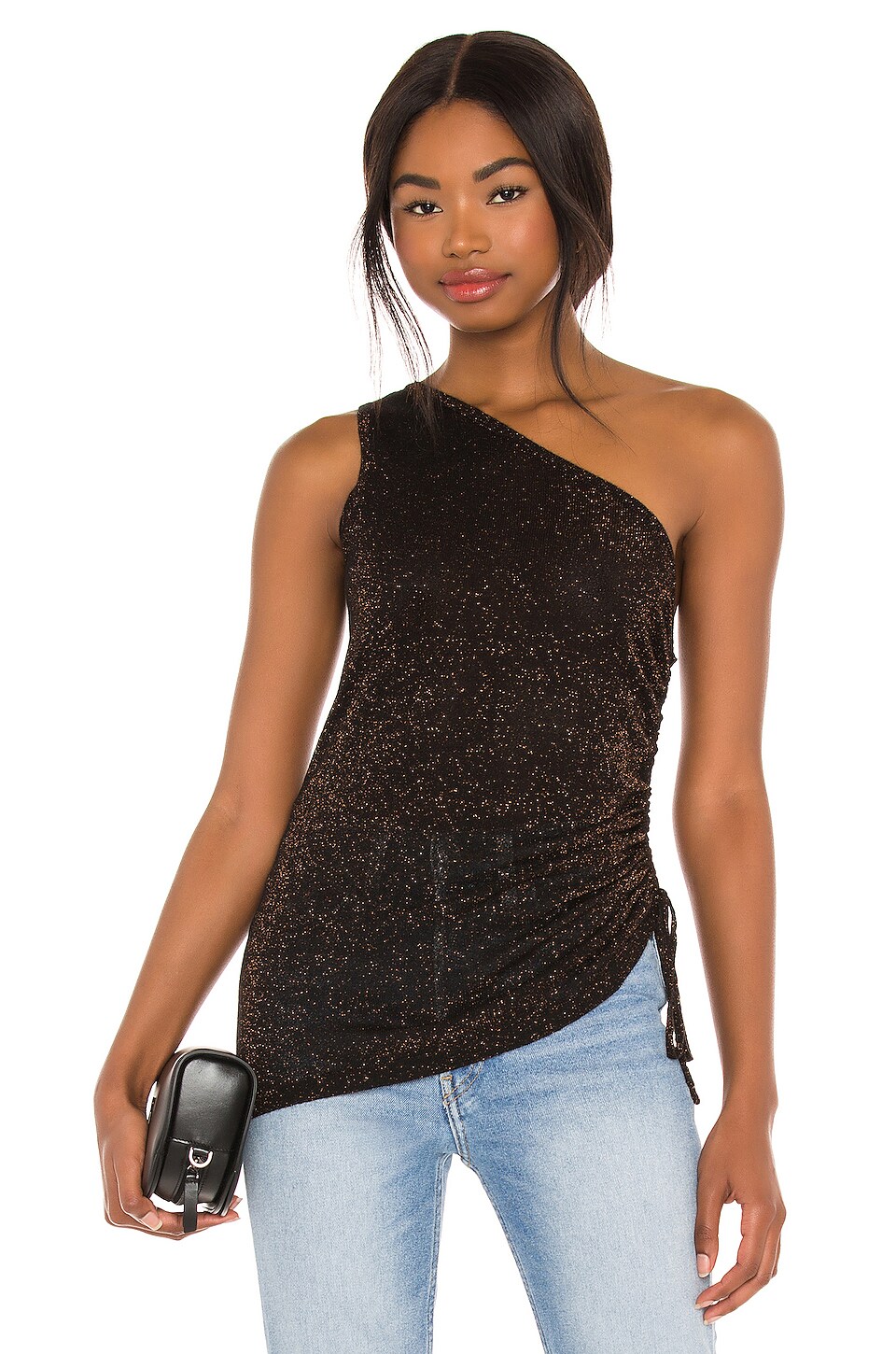 Autumn Cashmere Shimmer One Shoulder Drawstring Tank in Black Magic ...