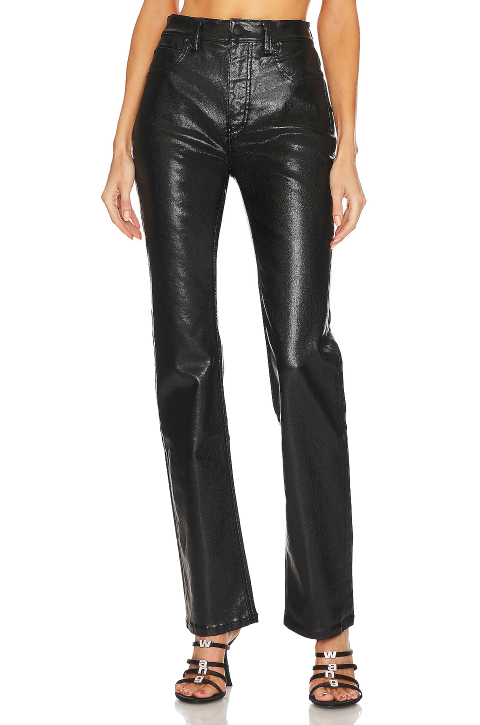 Alexander Wang Coated High Waist Slim Stacked Fly Jean in Black | REVOLVE