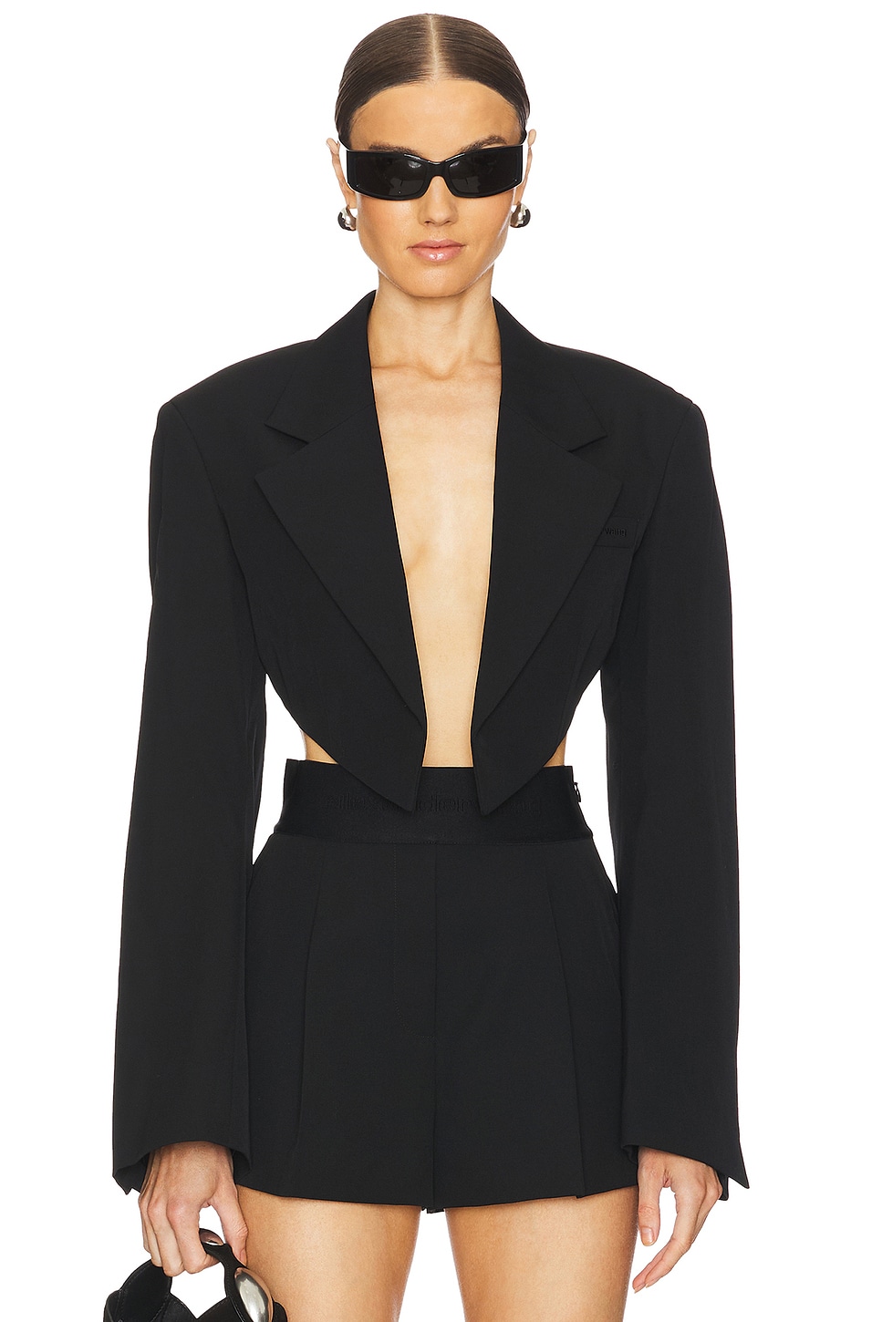 Alexander Wang Cropped Blazer With Pointed Hem in Black Alexander Wang Cropped Blazer With Pointed Hem in Black