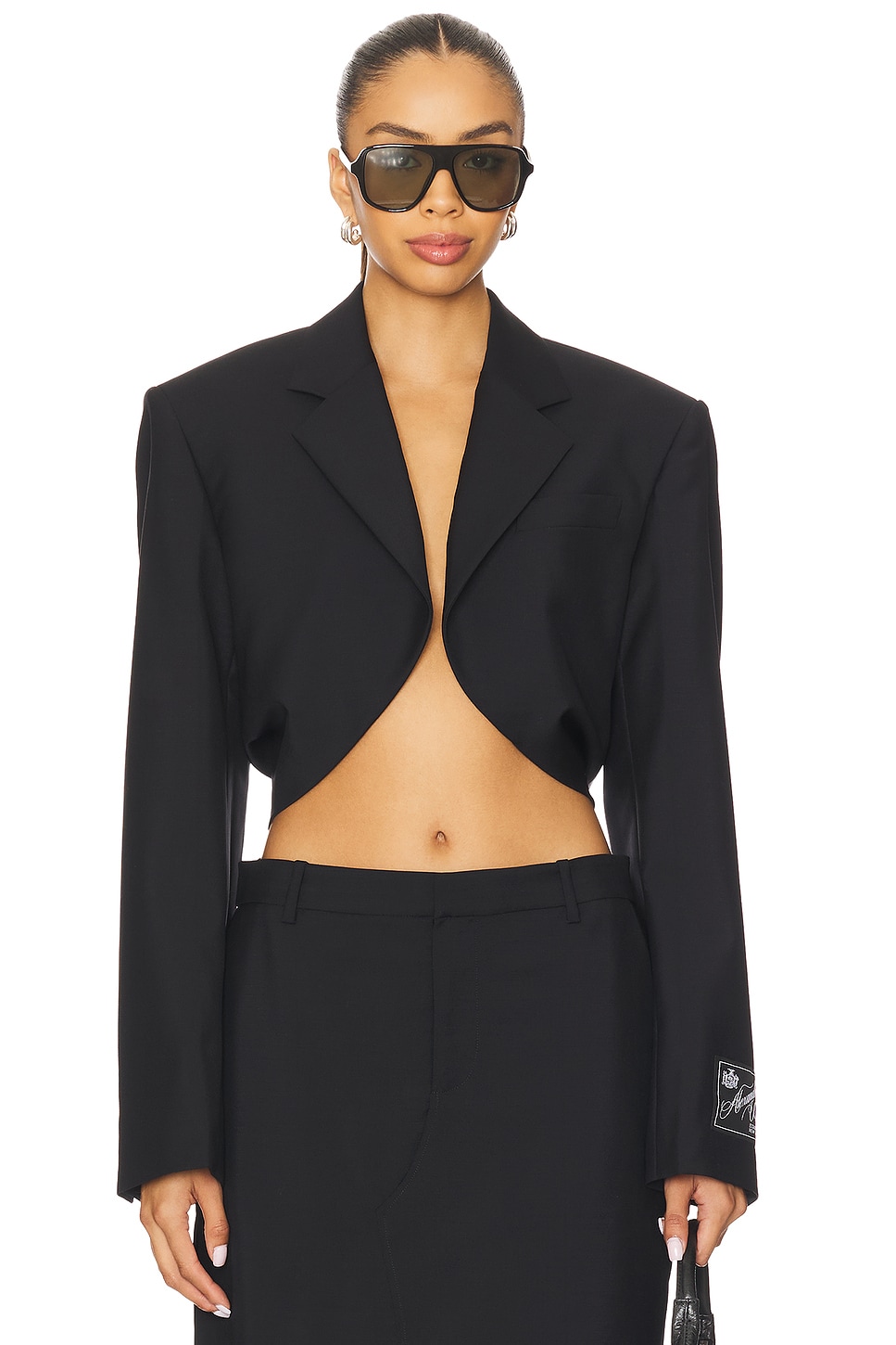 Alexander Wang Cropped Drape Back Blazer in Black | REVOLVE