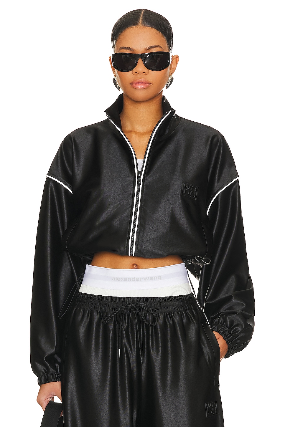 Alexander Wang Cropped Track Jacket With Stacked Wang Puff Logo in ...