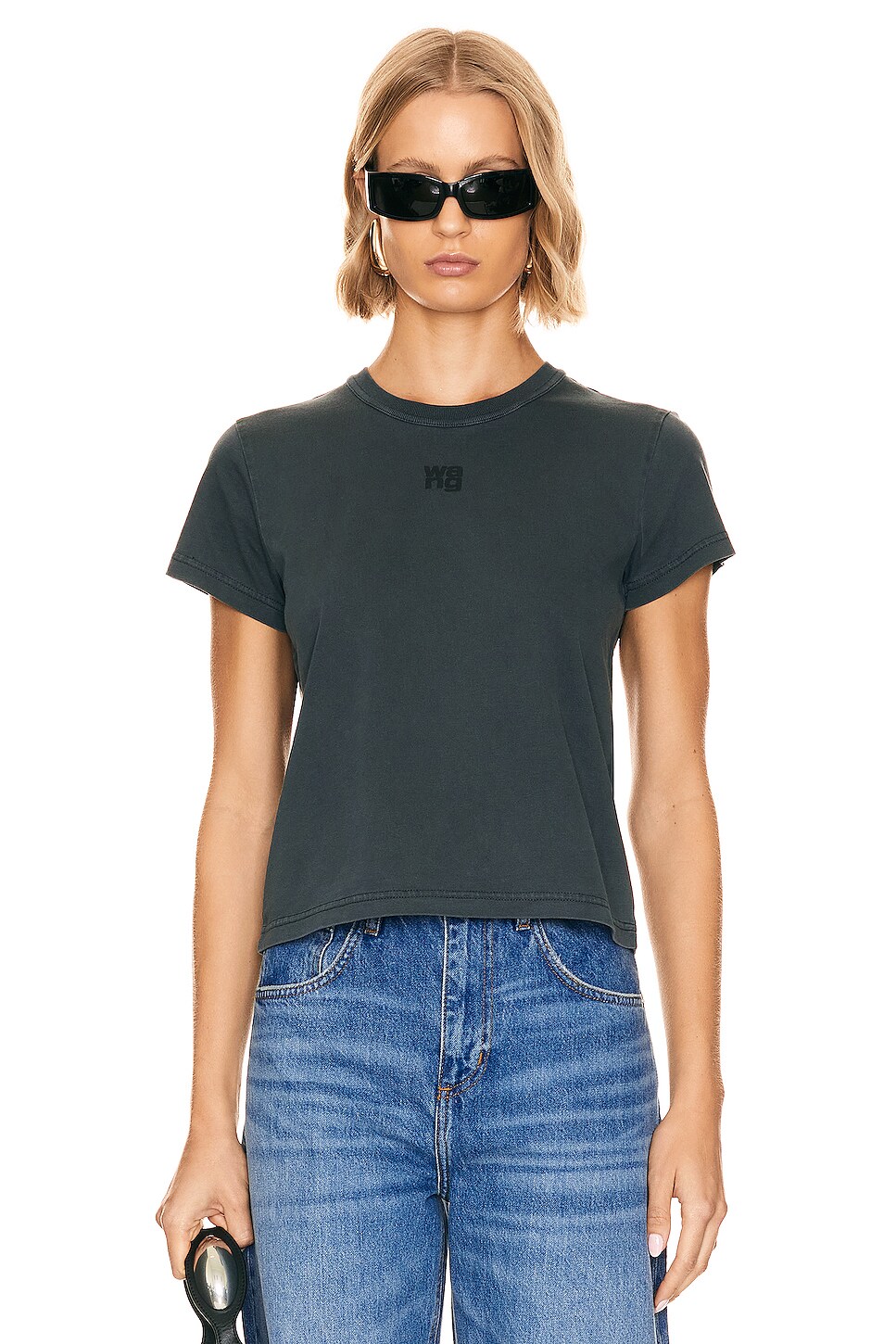 Alexander Wang Essential Shrunk Tee in Soft Obsidian | REVOLVE