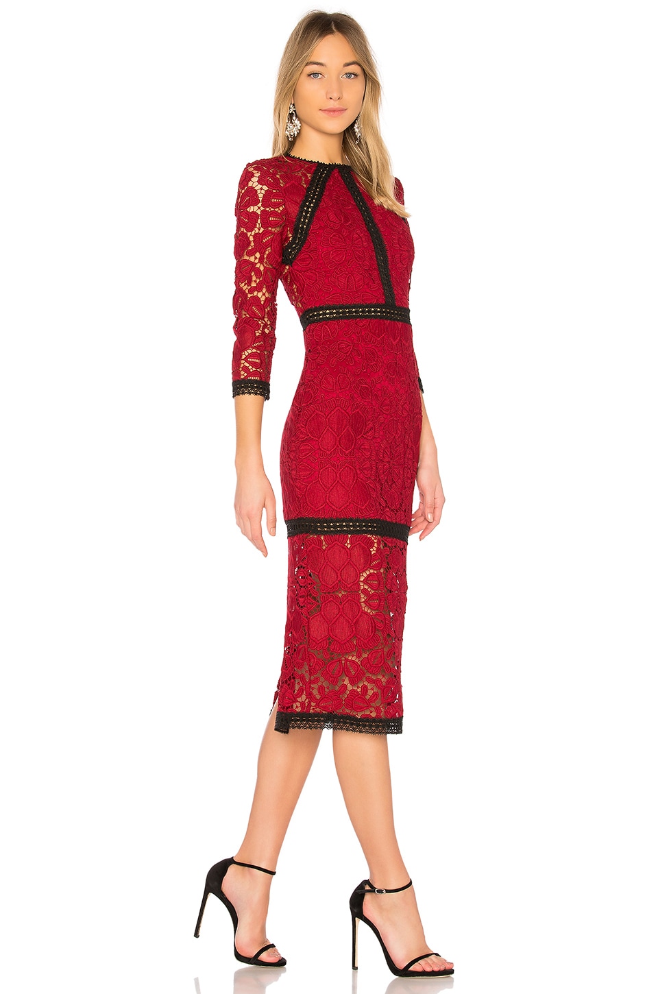 Alexis Randie Lace Midi Dress in Dark Red Lace | REVOLVE