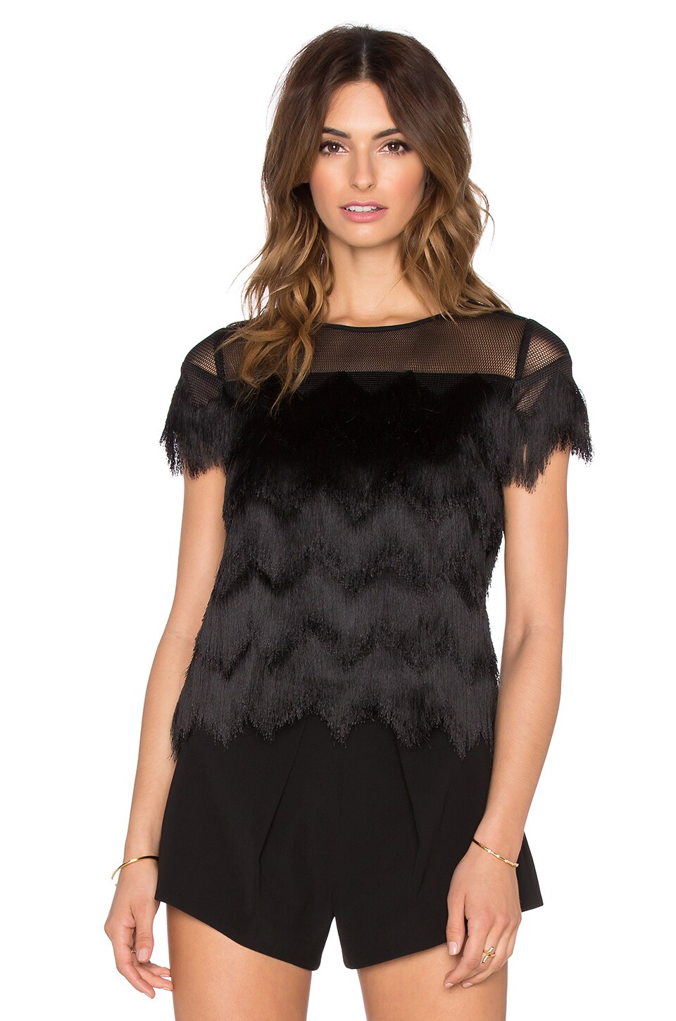 Alexis Marvin Fringe Crop Top in Black | REVOLVE