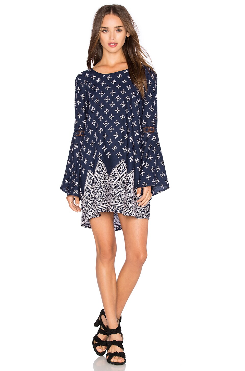 Band of Gypsies Printed Mini Dress in Navy & Ivory | REVOLVE