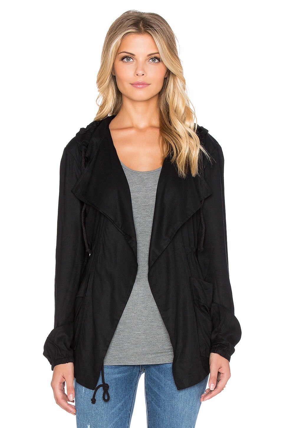 Band of Gypsies Drape Front Trench Coat in Black | REVOLVE