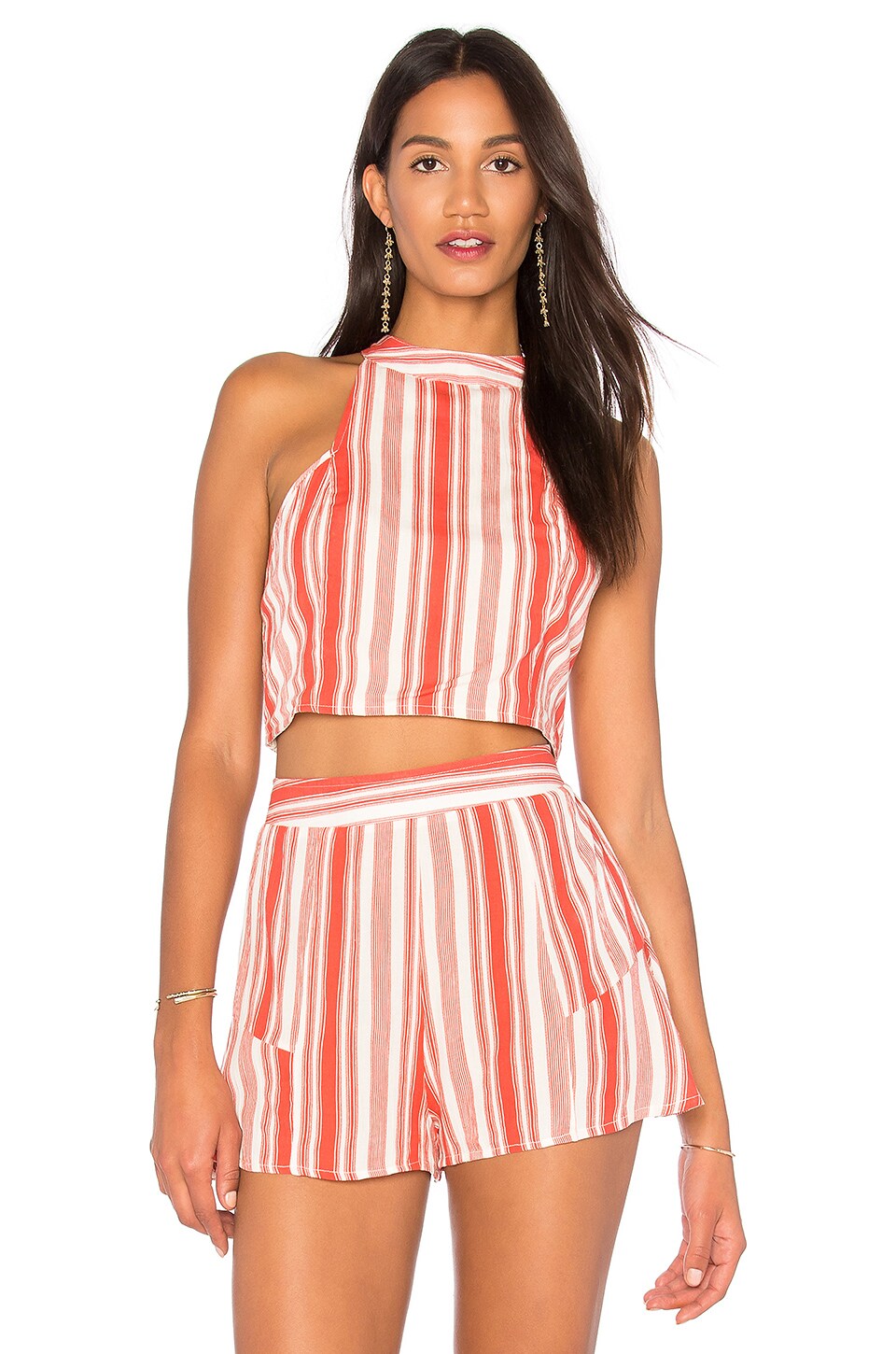 Band of Gypsies Stripe Smocked Crop Top in Ivory & Coral | REVOLVE