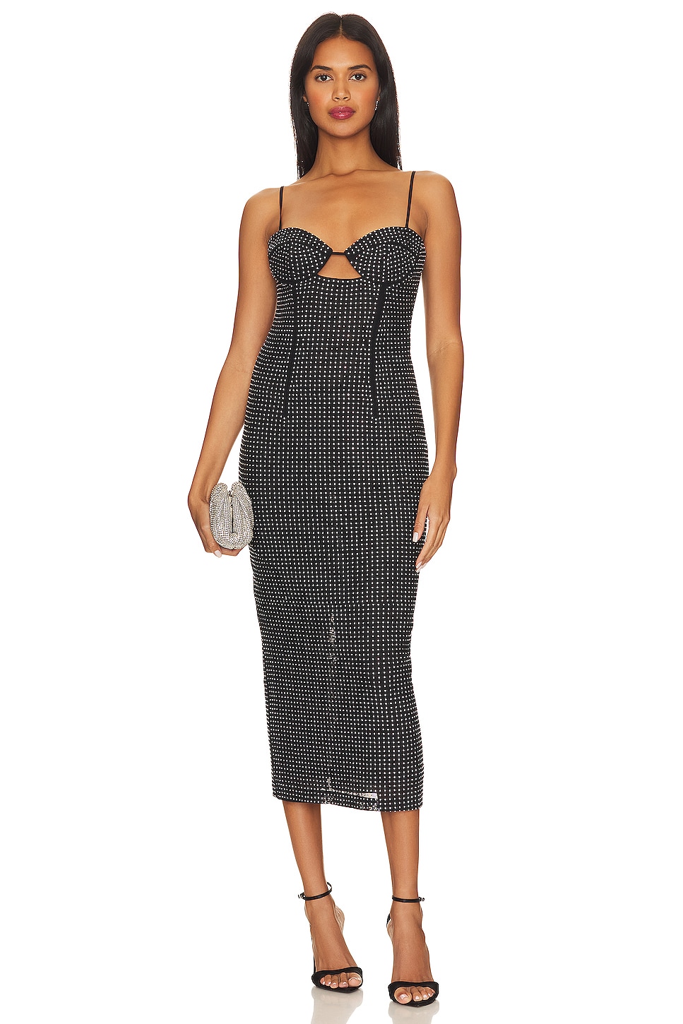 Bardot Aisha Diamonte Midi Dress in Black | REVOLVE