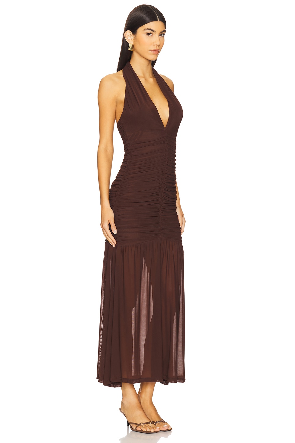 Bardot x REVOLVE Sephera Halter Mesh Midi Dress in Chocolate | REVOLVE