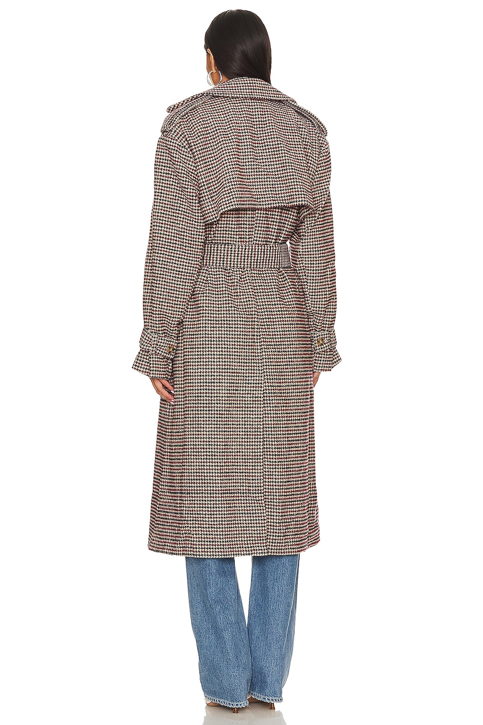 Bardot Oversized Check Trench in Burgundy Check | REVOLVE