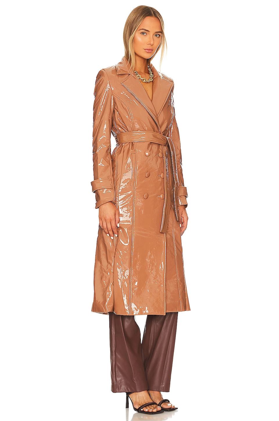 Bardot Hi-Shine Trench Coat in Camel | REVOLVE