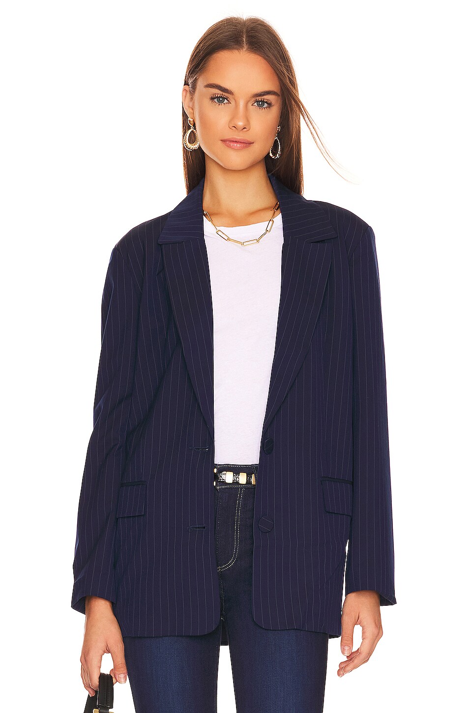 Bardot Pin Stripe Blazer in Navy Stripe | REVOLVE