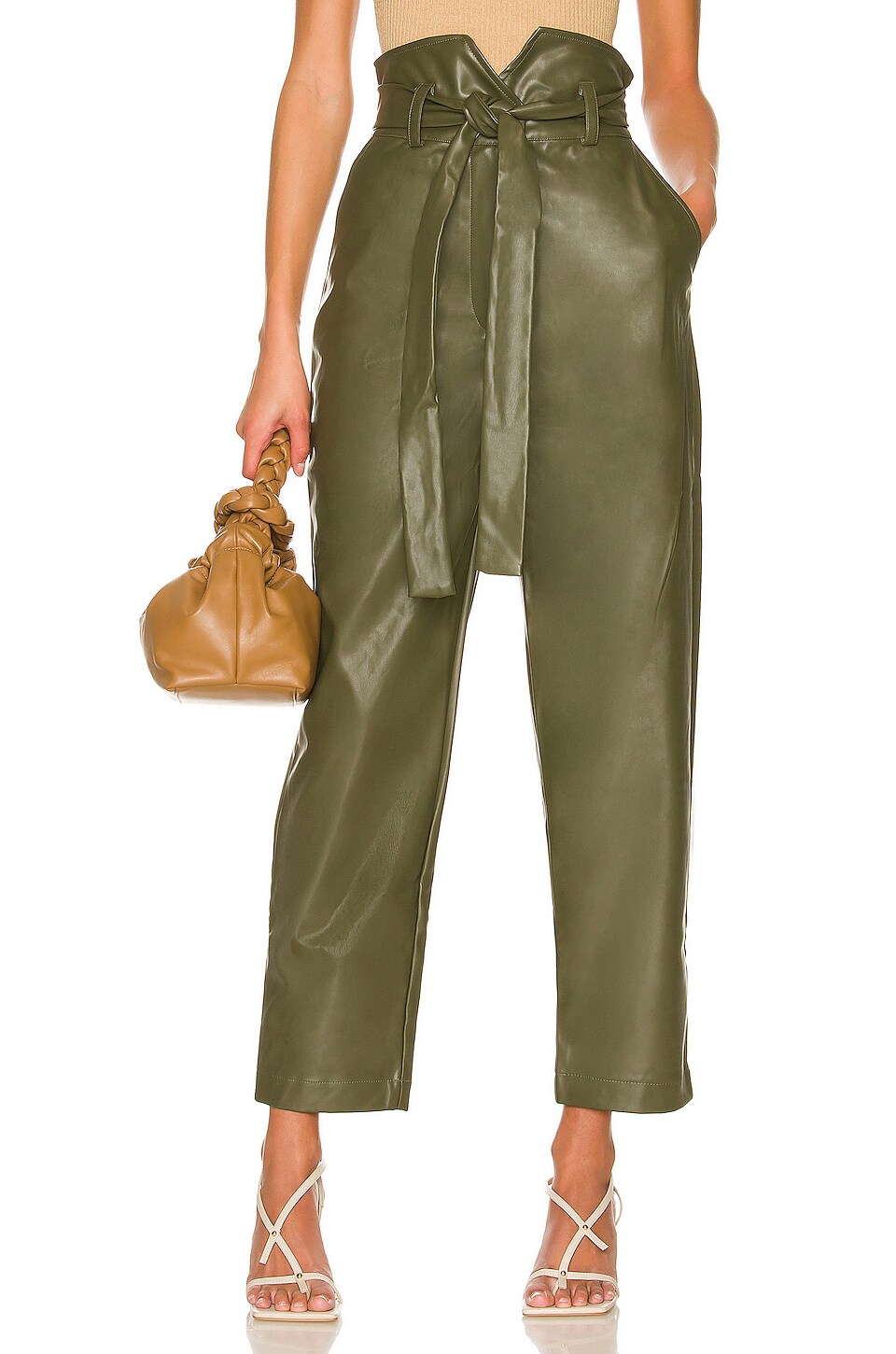 Bardot Hartley Vegan Leather Pant in Khaki | REVOLVE