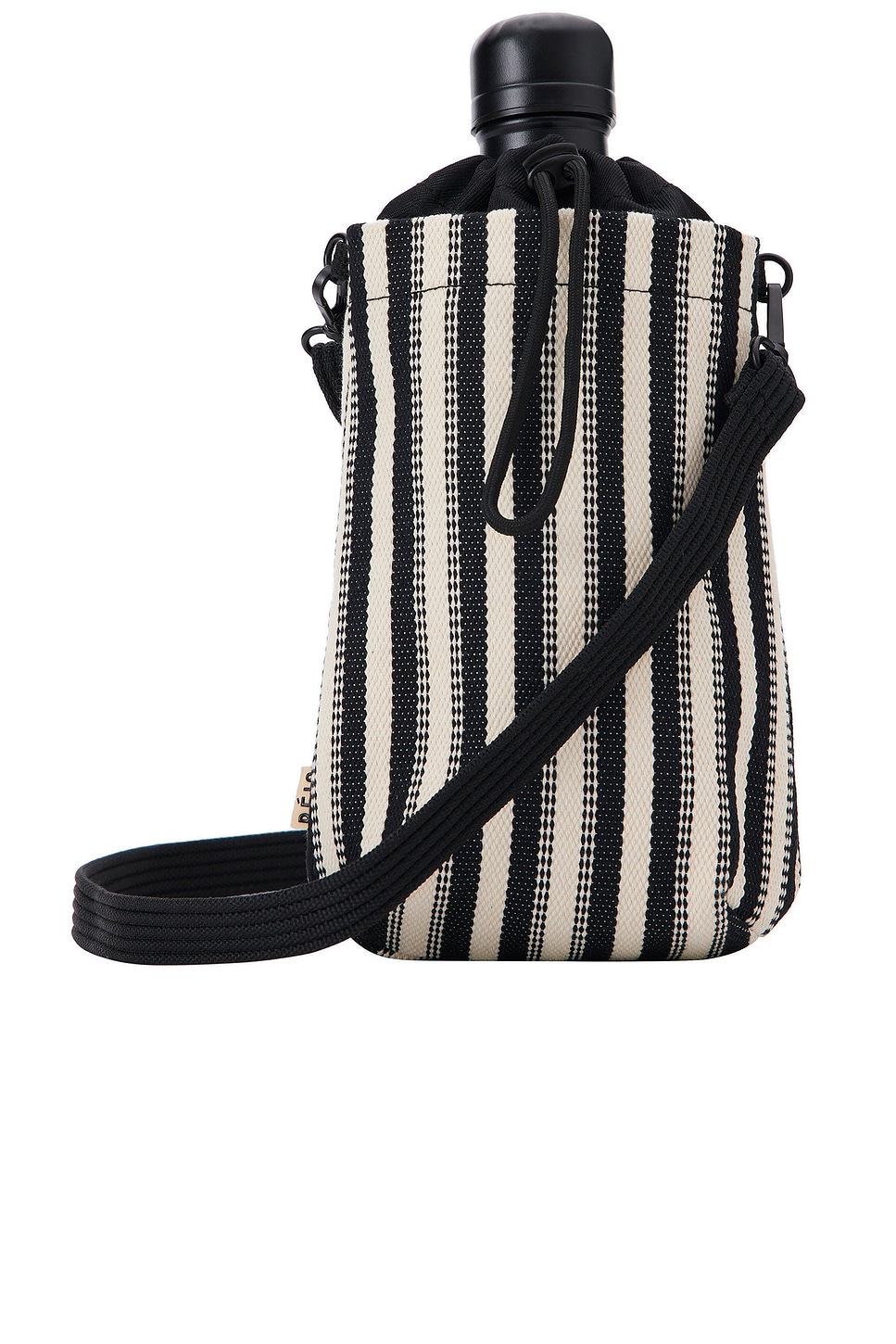 BEIS The Summer Stripe Water Bottle Crossbody in Black | REVOLVE