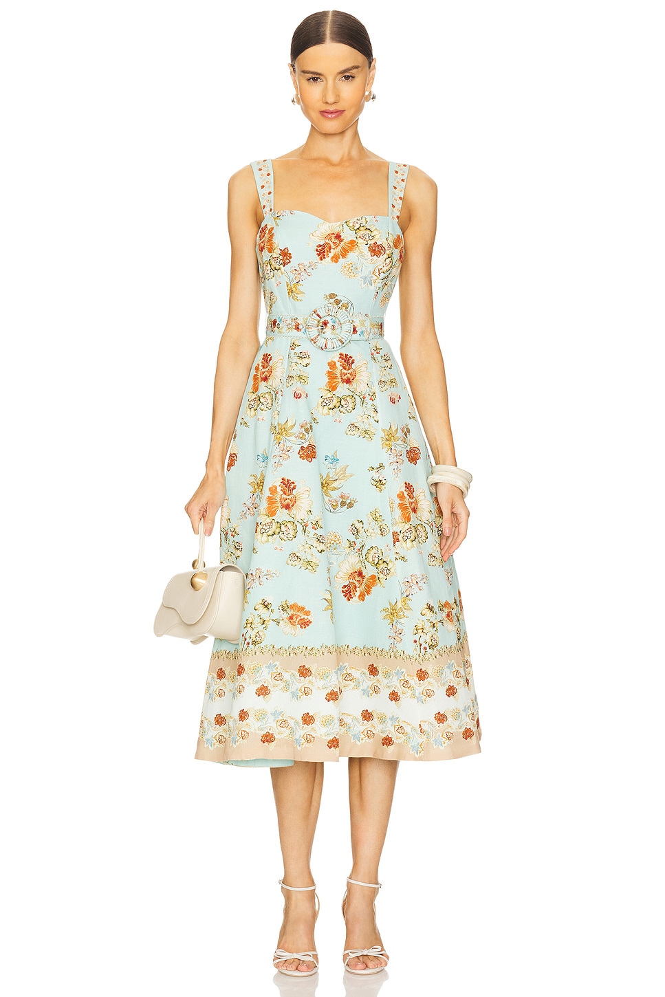 HEMANT AND NANDITA Long Dress With Buckle Belt in Turquoise Mix | REVOLVE