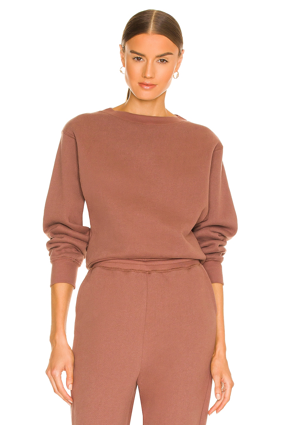 Beyond Yoga WFH Fleece Cropped Crew in Sienna Brown | REVOLVE