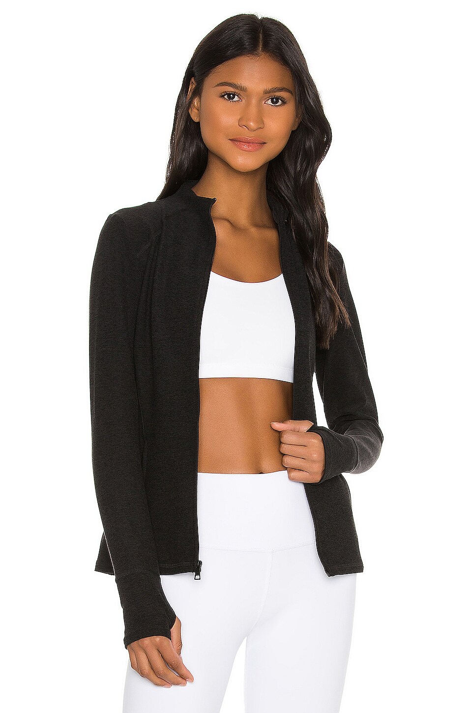 Beyond Yoga Spacedye Fitted Mock Neck Jacket in Darkest Night | REVOLVE