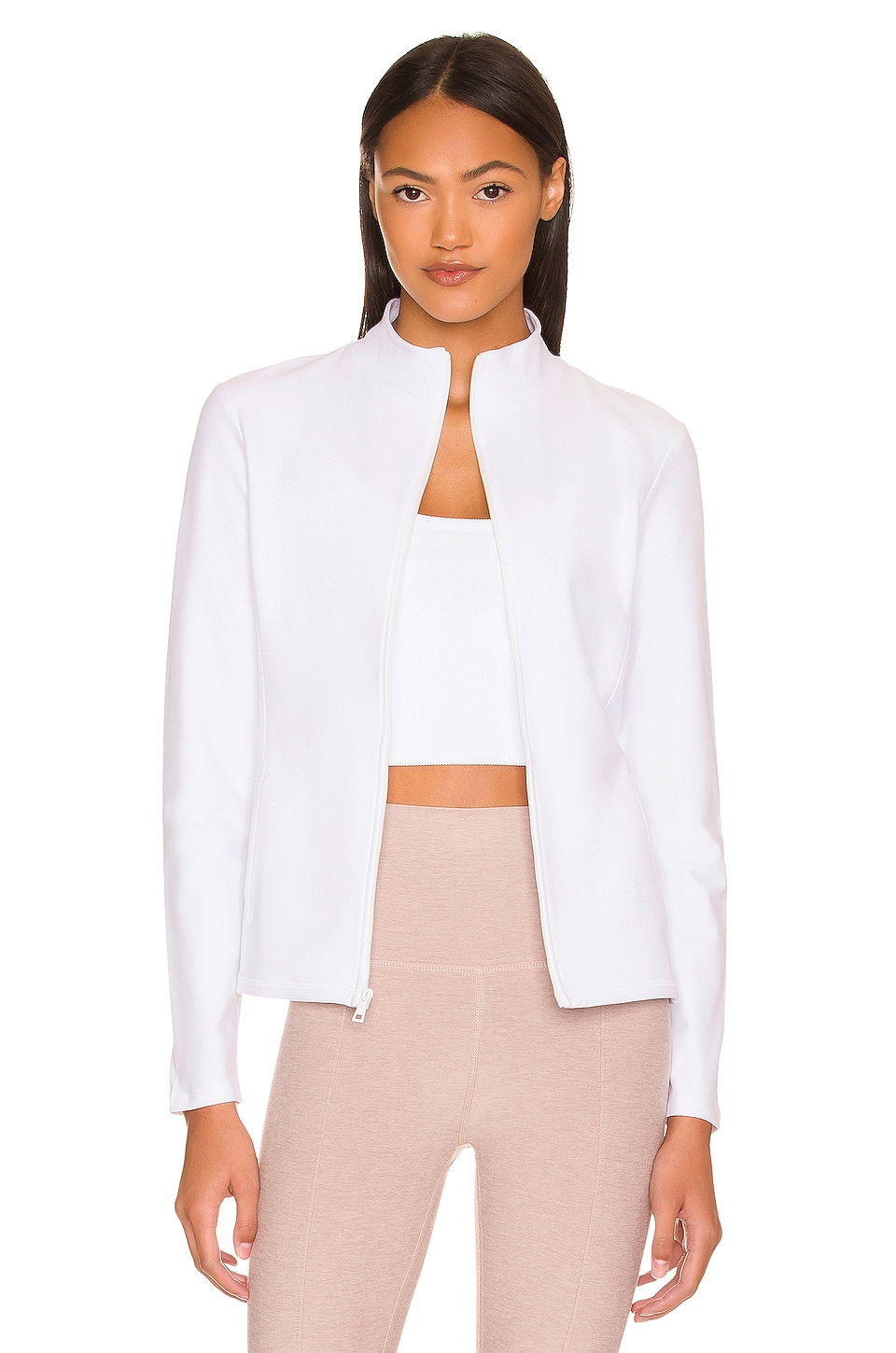 Beyond Yoga Spacedye On The Go Mock Neck Jacket In Cloud White Revolve