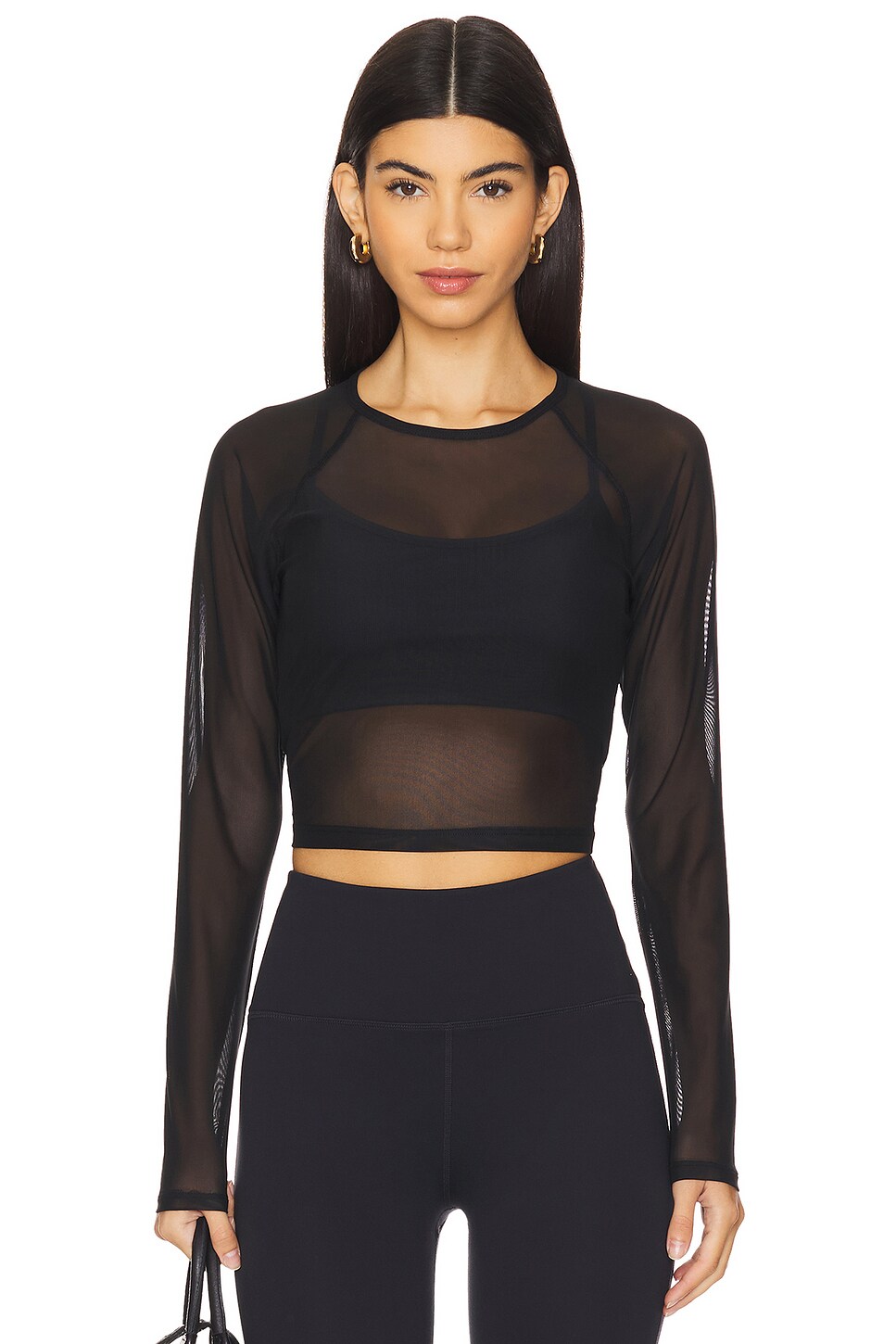 Beyond Yoga Show Off Mesh Long Sleeve Cropped Top in Black | REVOLVE