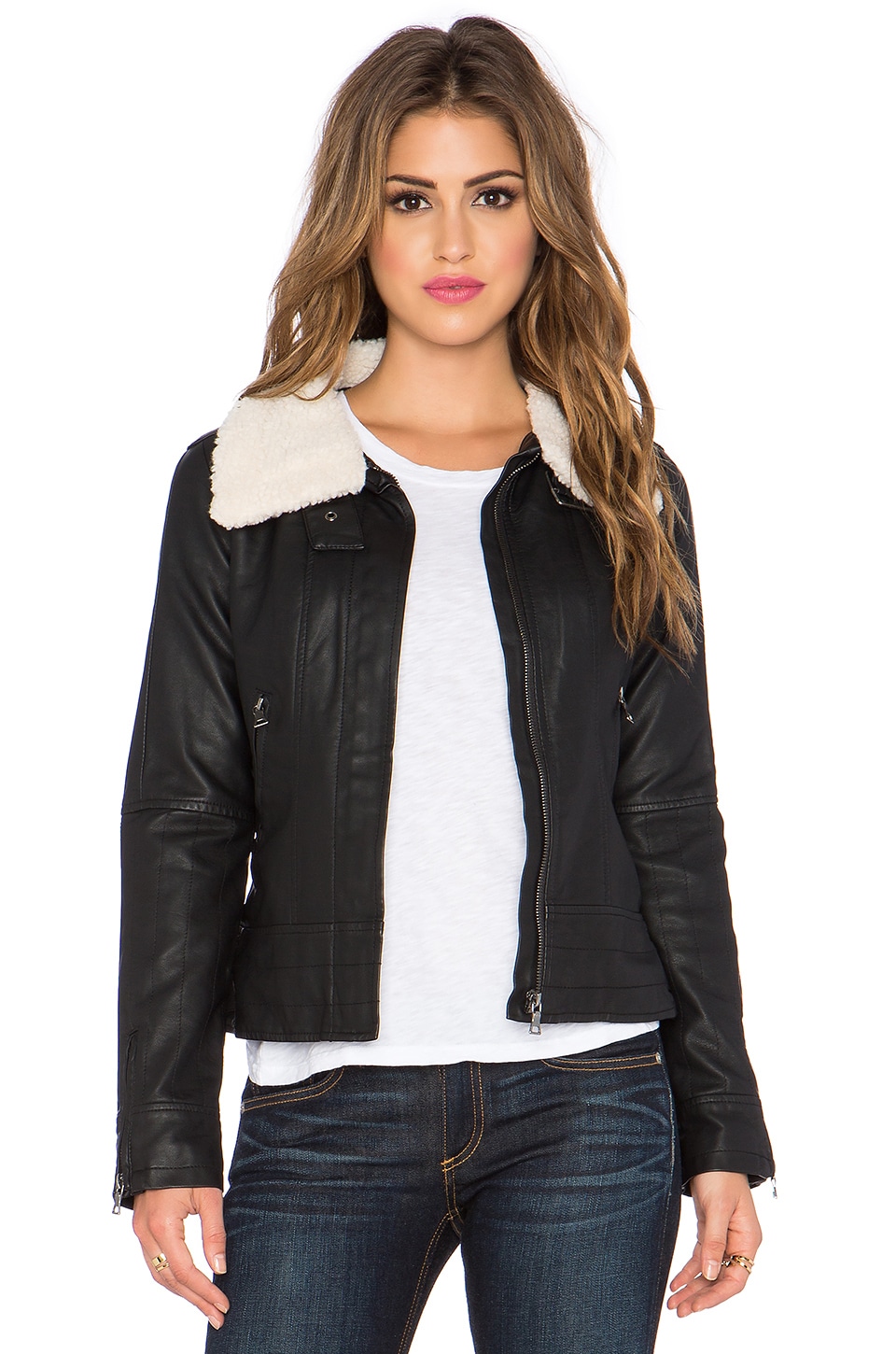 Bishop + Young Faux Fur Collar Moto Jacket in Black | REVOLVE