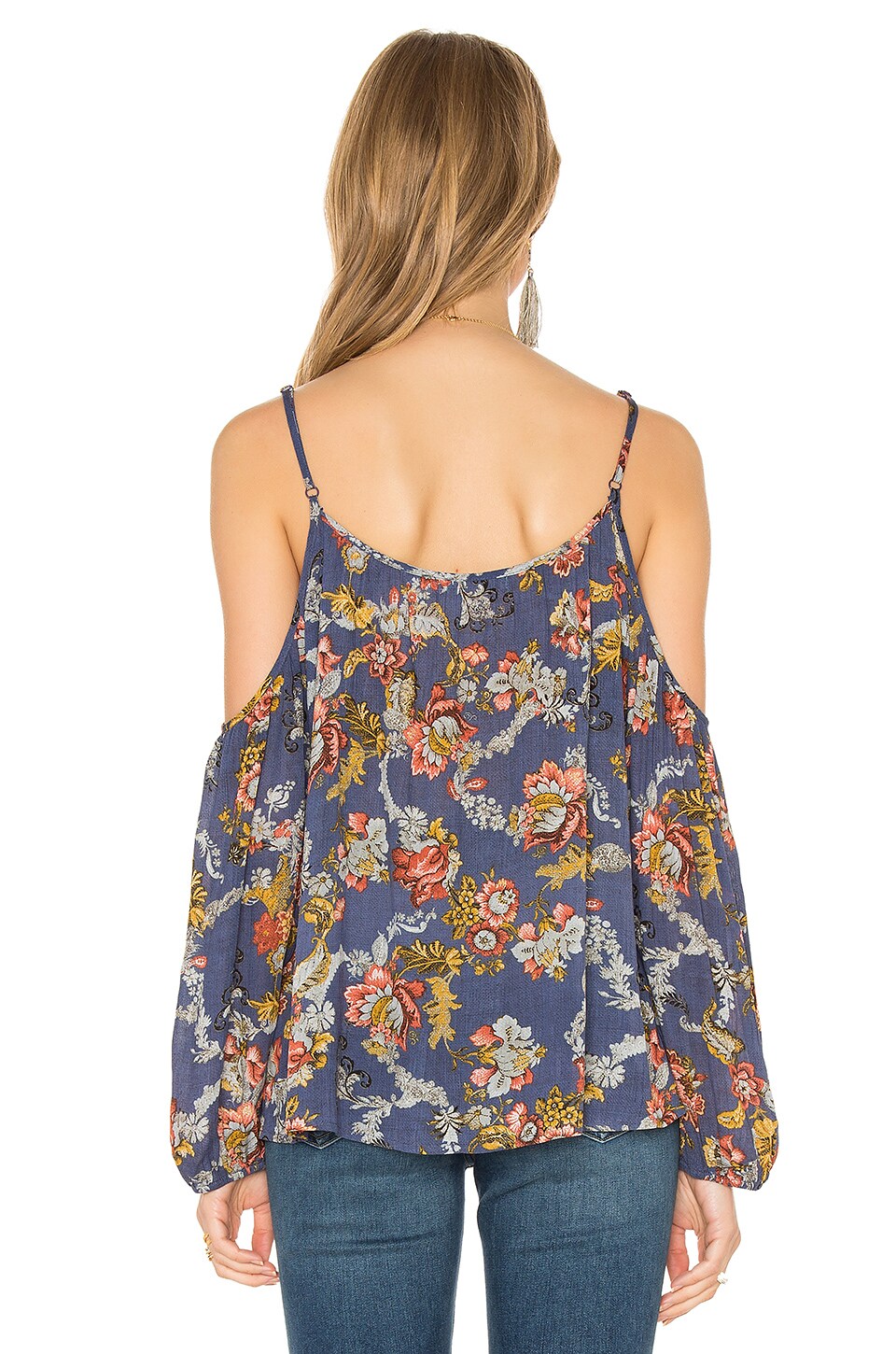 Bishop + Young Jane Cold Shoulder Cross Over Blouse in Blue Floral ...