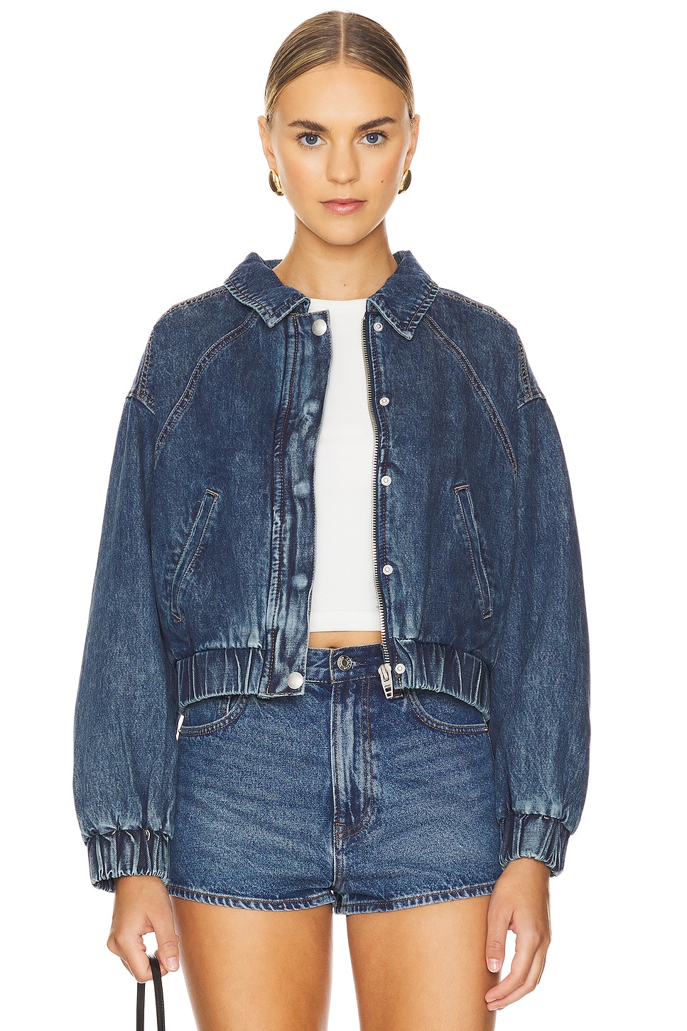 BLANKNYC Denim Bomber Jacket in Off Stage | REVOLVE
